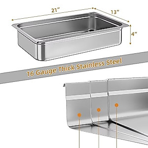 Full Size Steam Table Pans, 6pcs 4 Inch Deep Food Steam Table Pan Stainless Steel Hotel Pan for Food Warmer Party Restaurant Catering Supplies
