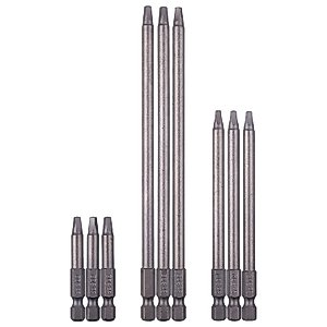 Rocaris 9 Pack 1/4 Inch Hex Shank Long Magnetic Square Head Screwdriver Bits Set Power Tools SQ2 For Poket Hole Jig- 2 inch, 4 inch, 6 inch