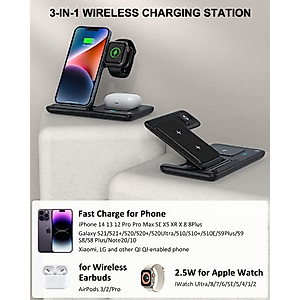 Wireless Charging Station, 3 in 1 Wireless Charger Compatible with iPhone 14/13 Pro/13/12/11/Pro/SE/XS/XR/X/8 Plus/8, 18W Wireless Charging Dock Stand for Apple Watch Series & Airpods (with Adapter)
