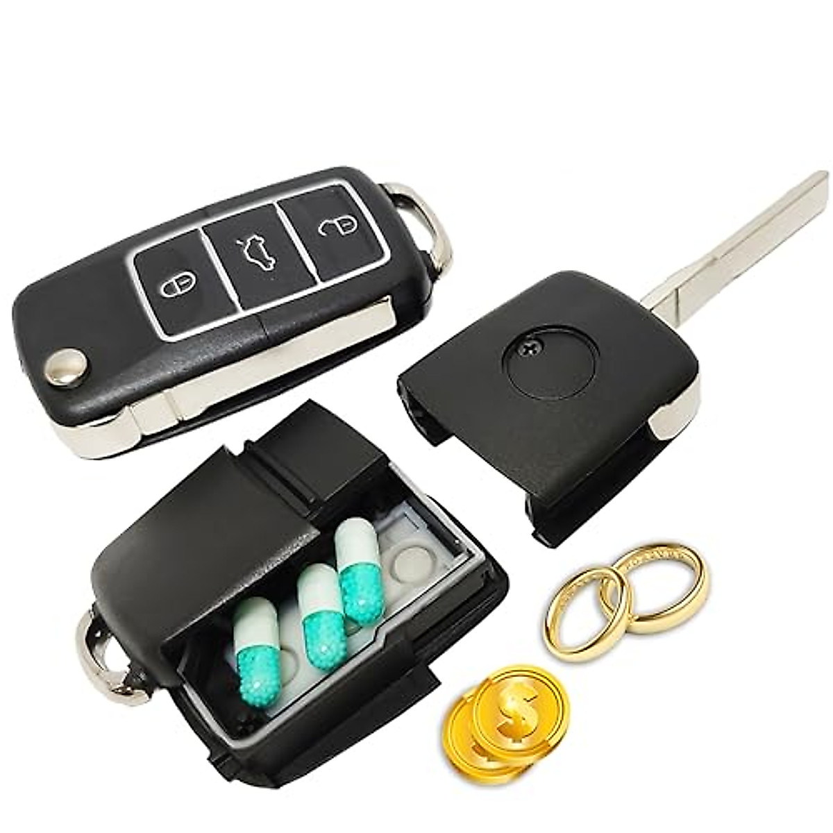 Sneaky Booze Stash Car Key Fob Remote Diversion Safe: Smell/Odor Proof Bag Discrete Portable Storage Container To Hide Pills Jewelry or Valuables Secret Hidden Travel Can Or Home Security 1 Pack