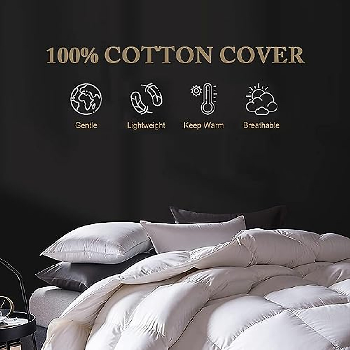 DWR Premium Feather Down Comforter Duvet Insert - 100% Skin-Friendly Cotton, Medium Weight Quilted for All Season Bedding (Full/Queen, Ivory White)