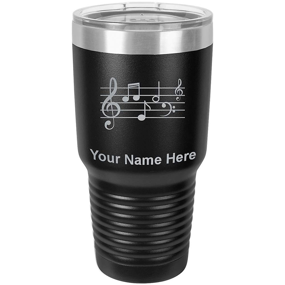 LaserGram 30oz Vacuum Insulated Tumbler Mug, Music Staff, Personalized Engraving Included (Black)