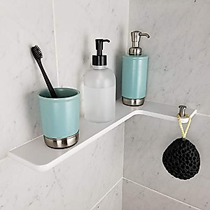 TileWare Corner Shelf for Bathroom Shower & Tub with Sponge or Loofah Hook, Bath - Floating Tile Wall Mount Shelves & Organizer Stand for Shampoo & Bathtub Accessories (Brushed Nickel - Hook)