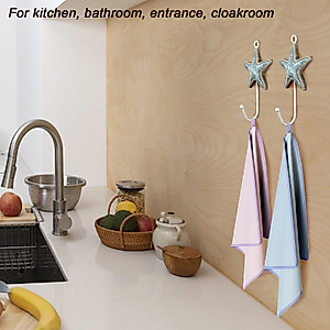 MShengM Set of 4 Starfish Decorative Wall Hooks,White Starfish Decor Hooks,Beach Coastal Wall Hooks,Beach Ocean Home Coastal Bathroom Hook for Clothes,Aprons,Towels,Hats