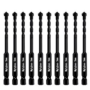 10PC 5MM Black Concrete Drill Bit Set, Mgtgbao Masonry Drill Bits for Tile,Brick, Plastic and Wood,Tungsten Carbide Tip Best for Wall Mirror and Ceramic Tile on Concrete and Brick Wall