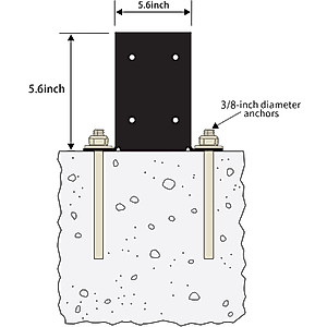 6X 6 Post Base 3 PCS,Inner Size 5.6"x5.6"Deck Post Base,Heavy Duty Metal Black Powder Coated Post Brackets,for Pavilion Deck Railing Support Deck Base Plate, Support Bolt Down (3PCS)
