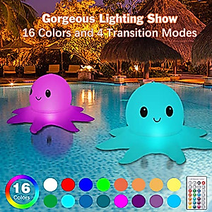 Floating Pool Lights Solar Powered Waterproof Inflatable Octopus Light with Remote Outdoor LED Glow Decoration Lighting for Swimming Pool, Pond, Garden Fountain 2Pack