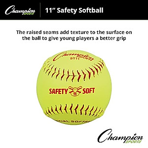 Champion Sports 11" Safety Softballs - Sponge Rubber Core - Syntex Leather Cover - Medium Compression - Pack of 12 - Level 10 (Ages 12+), Optic Yellow