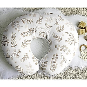 Sweet Jojo Designs Floral Leaf Nursing Pillow Cover Breastfeeding Pillowcase for Newborn Infant Bottle Breast Feeding Pillow NOT Included Ivory Beige Taupe Gender Neutral Boho Bohemian Botanical Leaf