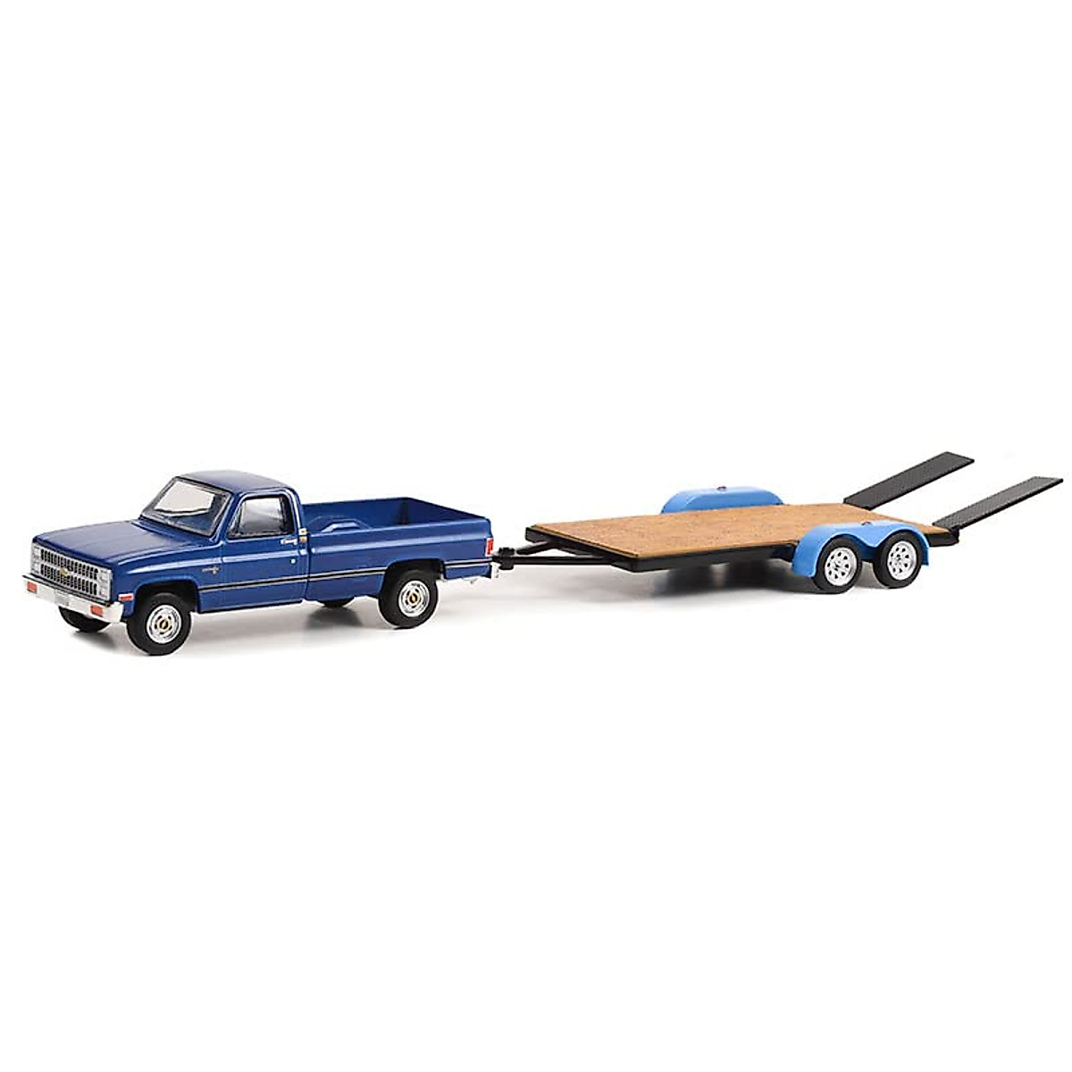 Greenlight 32270-B Hitch & Tow Series 27 - 1981 Chevy C-20 Trailering Special with Flatbed Trailer 1/64 Scale