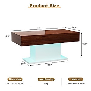 LED Coffee Table for Living Room, Modern High Glossy Coffee Table with 16 Colors LED Lights, Smart Cocktail Table Rectangle, Wooden Living Room Table (Natural)