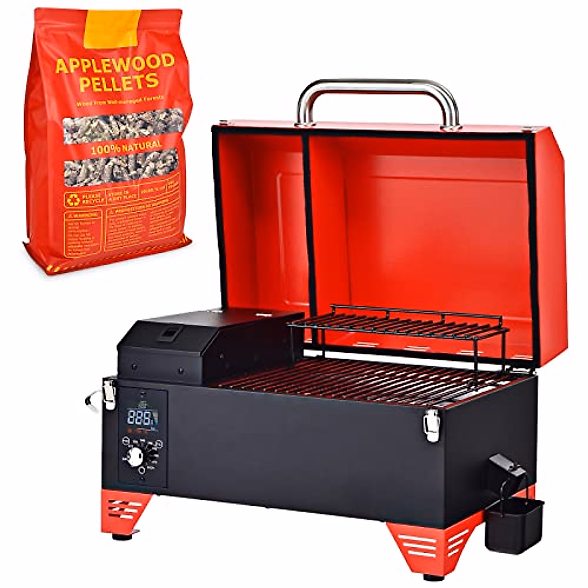 Giantex Portable Pellet Smoker Grill Set, 8-in-1 Electric Tabletop Pellet Grill with 20 lbs Apple Wood Pellet, Auto-feed System, Maintain 180°F to 500°F, 256 sq.in Outdoor Wood Pellet Grill (Red)