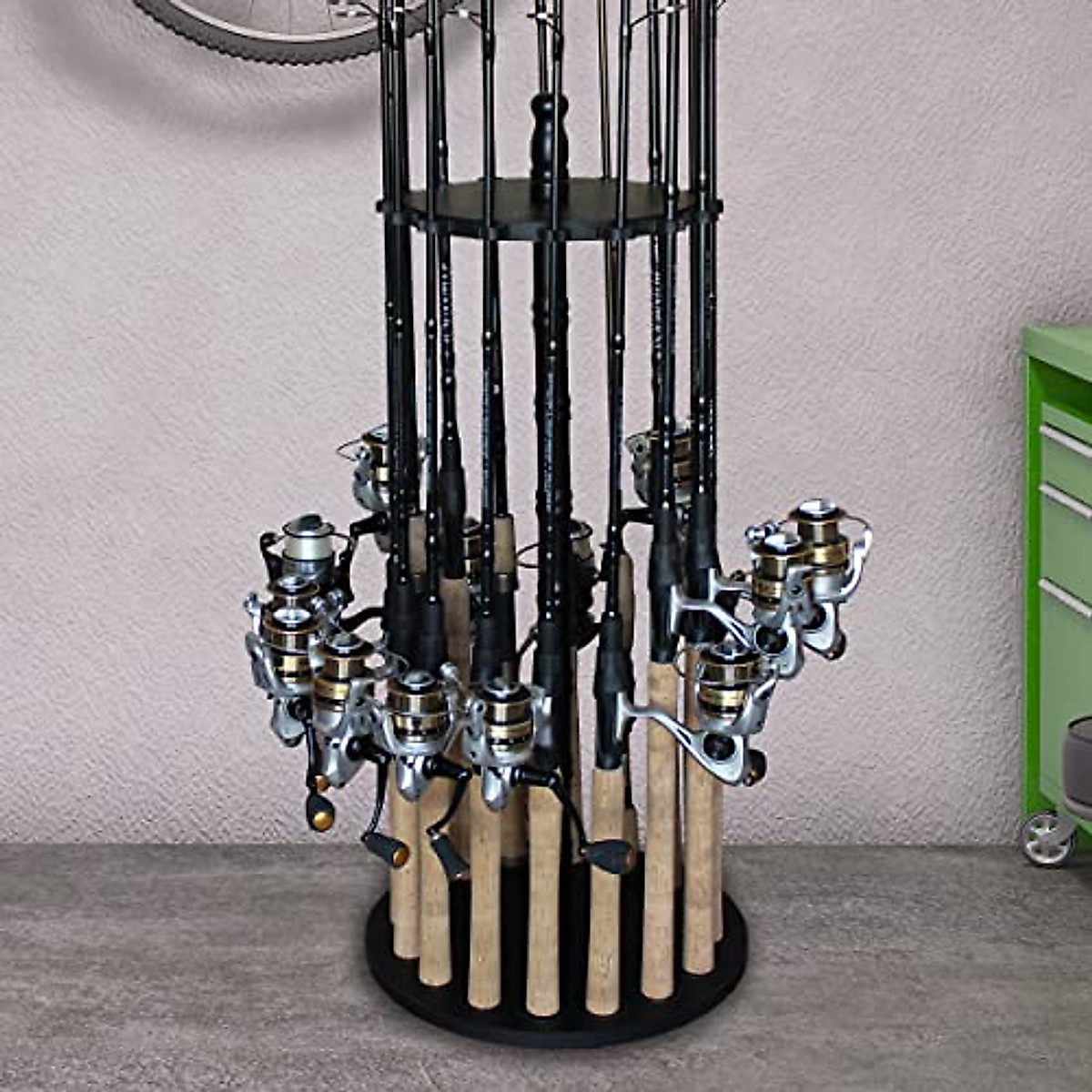 Rush Creek Creations | Fishing Rod Holder for 16 Rods, Fishing Pole Holder for Garage Organization and Storage, for Fishing Reels, Fishing Gear, Fishing Accessories, Tackle Box (360° Access)