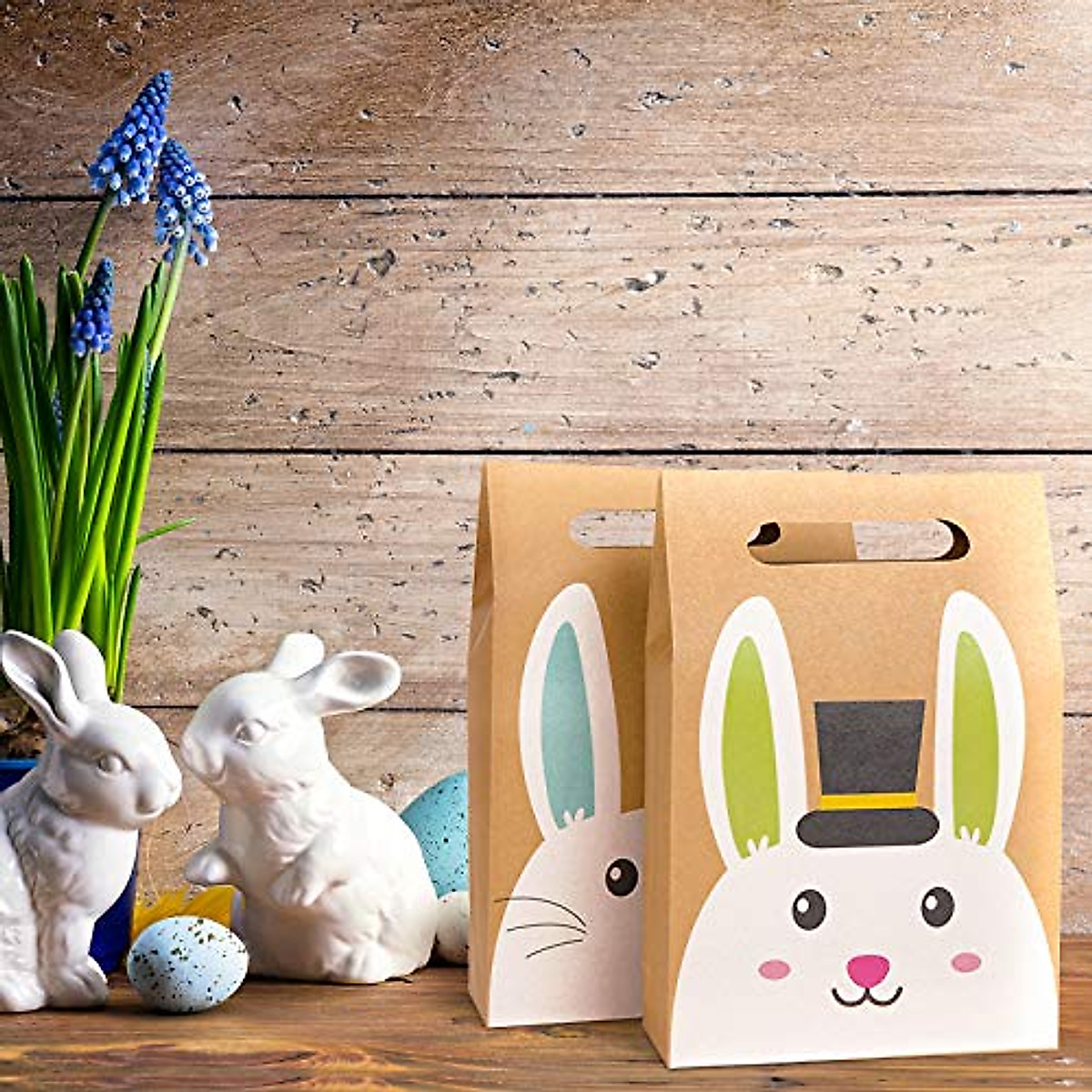 DECORLIFE 21PCS Easter Treat Bags, Easter Goodie Bags for Kids Eggs Hunt, Gift Bag with Handles, Paper Bags Bulk for Party Favors