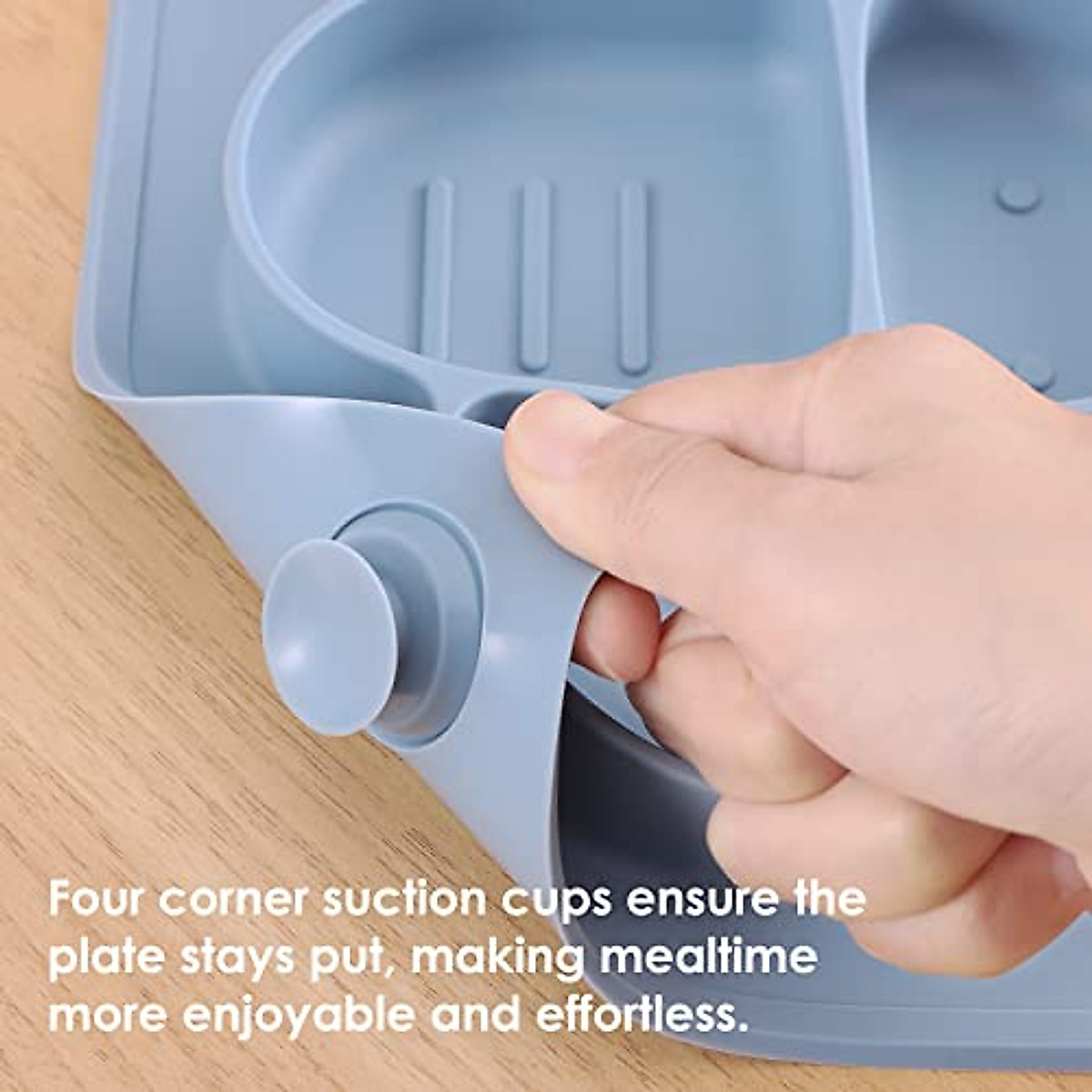 [Upgraded] ROCCED Suction Plates for Baby placemat Spoon Fork Set for Toddlers, Silicone Baby Plates with Suction Baby Dishes for Kids Plates-Dusty blue