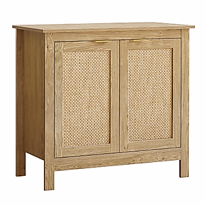 Giluta Sideboard Buffet Cabinet, Farmhouse Kitchen Cabinets with 2 Rattan Doors, 30''H Boho Cabinet for Entryway