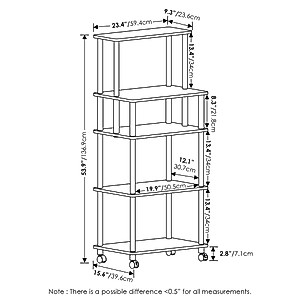 Furinno Turn-N-Tube 5-Tier Toolless Kitchen Storage Cart with Lockable Wheels, Columbia Walnut/Black