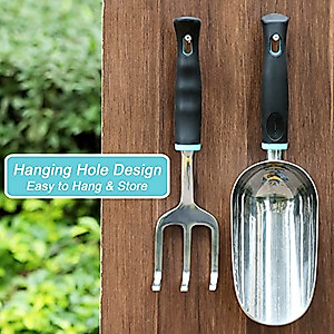 V.C.Formark Heavy Duty Garden Hand Tools, Aluminum Soil Scoop with Ergonomic Handle, Metal Garden Rake - Easy to Loosen Soil, Ideal for Transplanting, Digging, Cultivating, Weeding and Sowing