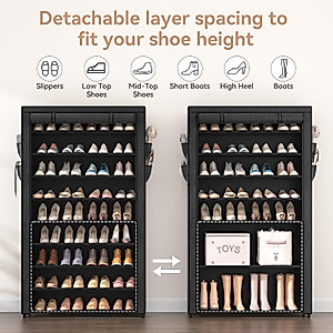 LANTEFUL Shoe Rack with Covers - 10 Tiers Tall Shoe Rack Organizer Large Capacity Shoe Shelf Storage 40 Pairs Space Saving Vertical Shoe Storage Organizer for Closet, Entryway, Dorm, Bedroom