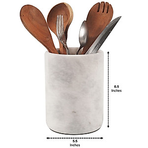 Radicaln Marble Utensil Holder Spoon Caddy Countertop White Handmade kitchen Utensils set organizer - 5.5"x6.5" Inch flatware chopstick Canister Utensil Holders – Home Accessories (WZ-03)
