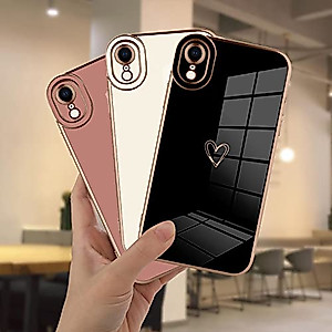 Bonoma Compatible with iPhone XR Case Love Heart Plating Electroplate Luxury Elegant Case Camera Protector Soft TPU Shockproof Protective Corner Back Cover iPhone XR Case -Black