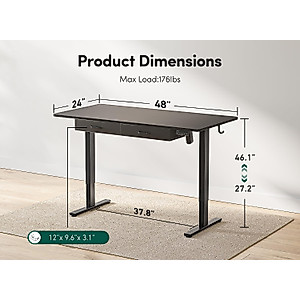 FEZIBO Adjustable Height Electric Standing Desk with Double Drawer, 48 x 24 Inches Stand Up Home Office Desk with Splice Tabletop, Black Frame/Black Top