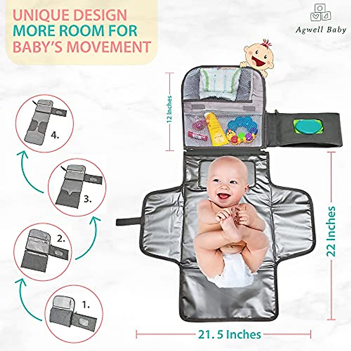 Portable Diaper Changing pad (Gray)