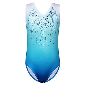BAOHULU Gymnastics Leotard for Girls Shiny Diamond Practice Dancewear B182_Blue_8A
