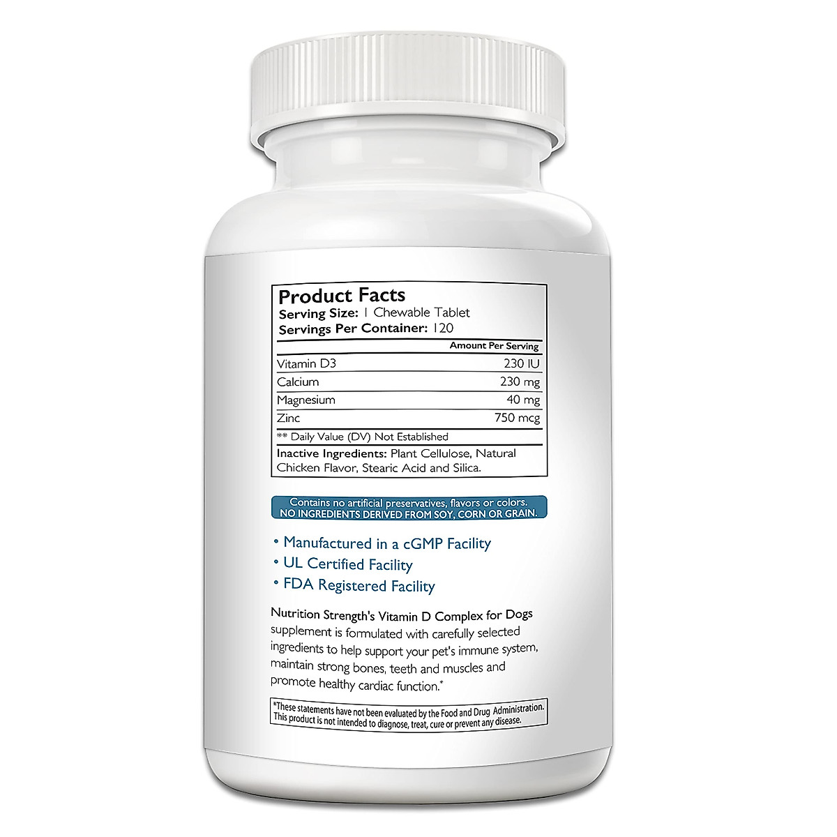 Nutrition Strength Vitamin D for Dogs with Calcium, Magnesium and Zinc to Support Strong Teeth, Bones and Muscles, Promote Mineral Metabolism and a Healthy Immune Function, 120 Chewable Tablets