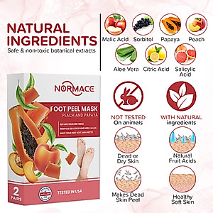 Normace Exfoliating Foot Mask( 2 Pairs) With All Passing Microbial Tests In USA LAB for Dry, Cracked Feet, Callus, Dead Skin Remover For Soft Baby Feet
