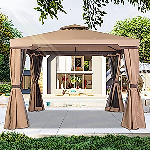 Crownland Outdoor Patio Garden Gazebo 10 x 10 FT, with Mosquito Netting and Double Square Tops, for Wedding Party Commercial Use Backyard Events