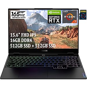 Lenovo Legion Slim 7 Premium Gaming Laptop I 15.6" FHD 165Hz IPS 100% sRGB I AMD 8-Core Ryzen 7 5800H I 16GB DDR4 512GB SSD + 512GB SSD I GeForce RTX 3060 6GB RGB Backlit Win10 + 32GB MicroSD Card