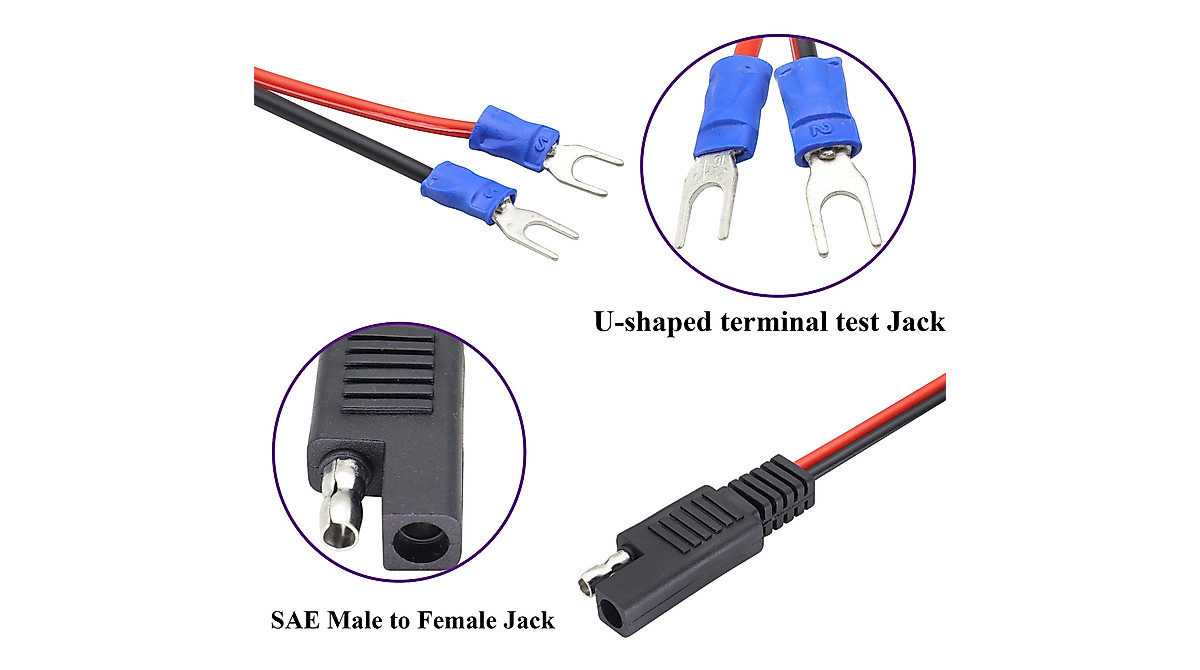 AAOTOKK 2-Pack SAE to U-Ring Terminal Cables for Auto & Solar Charging