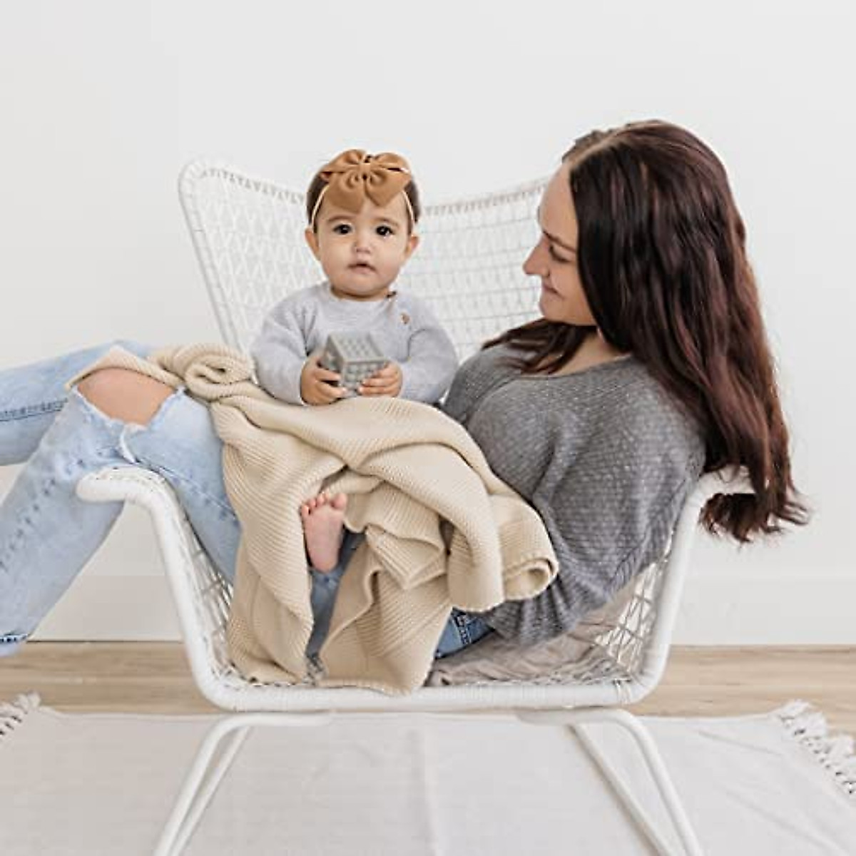 Natemia Knitted Baby Receiving Blanket, Ultra Soft Organic Cotton 30”x 40” Stroller and Nap Time Toddler Blanket