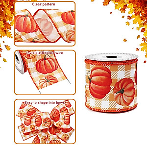 Fall Ribbon Wired 2 1/2 Inch x 30 Yards(6 Roll x 5 Yards), Thanksgiving Pumpkin Buffalo Plaid Ribbon with Wire for Wreaths Crafts Fall Decor
