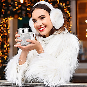 Meanplan Bling Rhinestone Coffee Mug for Christmas Gift Bling Water Bottle Rhinestone Ceramic Portable Travel Cup Crystal Coffee Cup with Lid and Handle for Women Office Home 13.5 oz (White)