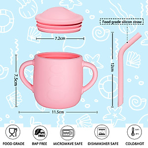 VOTSUPKITDINOK 100% Silicone Baby Training Cup,Infants Toddler Cup With Straw Spill Proof Soft Sippy Cup With Handles,5oz,6+ Months,BPA-Free(Pink)