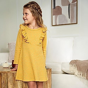 Gerber Baby Girls' Toddler Long Sleeve Dress with Ruffle Detail, Pink Daisies, 18 Months