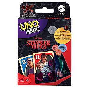 Mattel Games UNO Flip! Stranger Things Card Game for Adults & Teens with Double-Sided Cards, Real World Vs. Upside Down