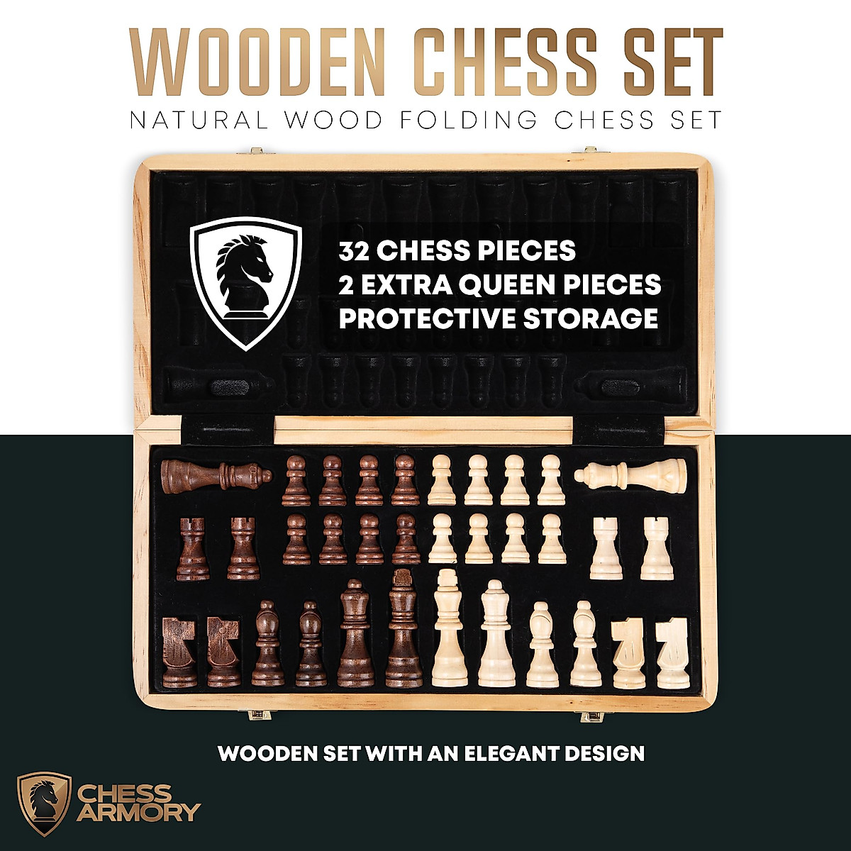 Chess Armory 15 inch Wooden Chess Set and Chess Clock Bundle for Kids and Adults