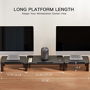 AMERIERGO Triple Monitor Stand, Dual Monitor Stand with Angle Adjustable, Dual Monitor Riser with 3 Slots for Tablet & Cellphone, Desktop Computer Stand for Monitor/Laptop/Printers/PC