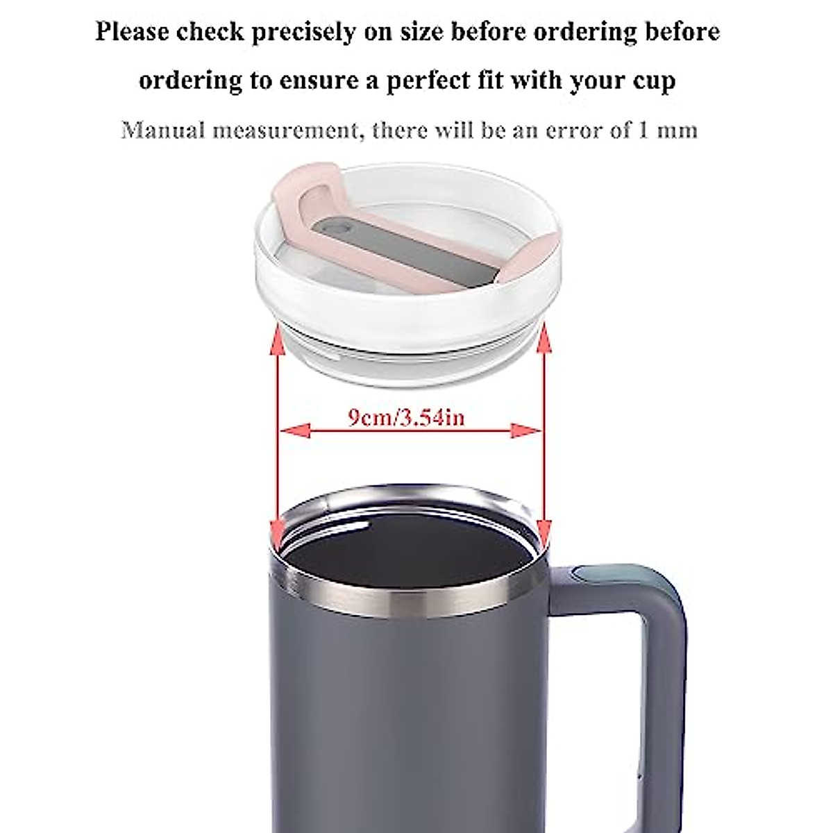 40 OZ Tumbler Lid Compatible for Stanley Quencher, 2 Pack Spill Proof Splash Resistant Stainless Steel Tumbler Covers Fit for Stanley and More Coffee (Pink-grey)