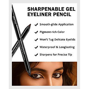LYSdefeu Gel Eyeliner Pencil-Black Brown Waterproof Smudgeproof Matte Gel Eyeliner Pencil with Sharpener,Fadeproof Eye Liner Tattoo Eyeliner Pen for Women Cat Eye/Smoky Eye Makeup,Valentine's Day Gift