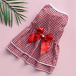 Puppy Outfits for Small Dogs Summer Autumn Bow Spring Knot Clothes Pet Summer Skirt Dress Cat Supplies Dress Wedding Plaid Stripes Pet Clothes Dog Outfit Small Girl