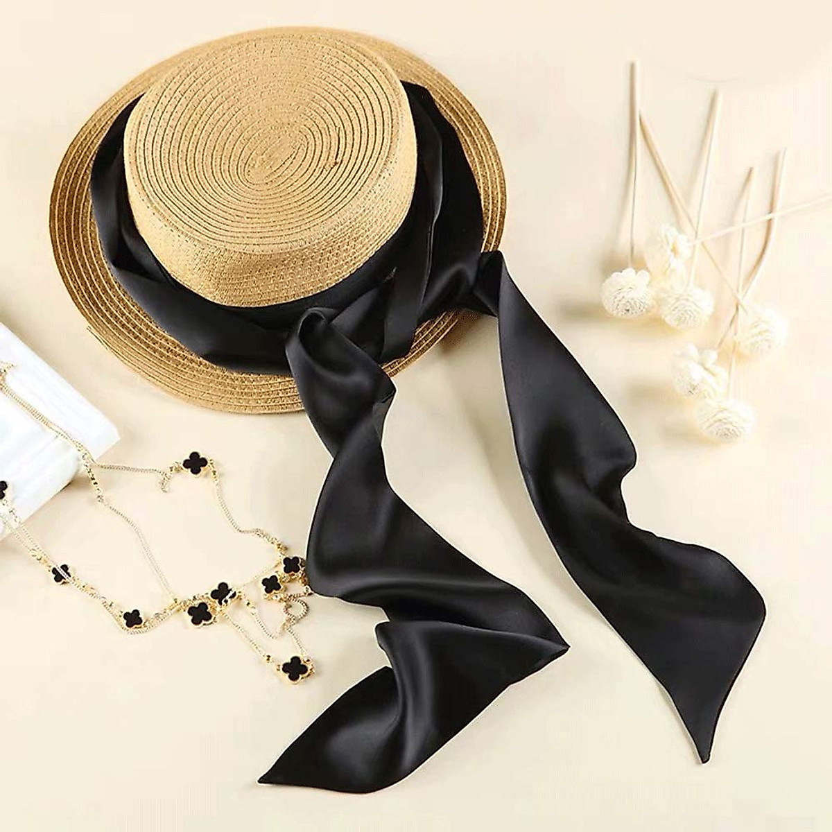 Stylish Soft Scarf Ribbon Scarf Long Skinny Satin Belt Sash Necktie Neck Scarf Choker for Women (Black)