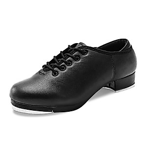 Women's Leather Jazz Tap Dance Shoes for Adult Girls, Black 7.5 M US