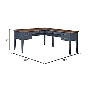 Farmhouse Wood Half-Pedestal Writing Desk and Return, Open L-Shaped Table and Return, Office Desk and Return, Blue