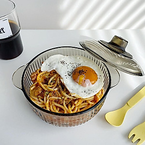 Glass Ribbed Pot,Glass Cooking Pot with Lids,Heat Resistant Borosilicate Glass Cookware Stovetop Pot Set,Simmer Pot with Cover Safe for Soup, Milk, Baby Food (brown)