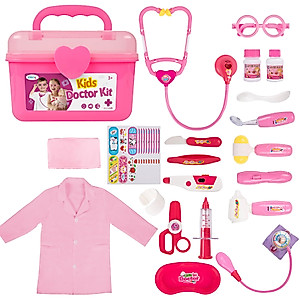 Liberry Doctor Kit for Toddlers 3 4 5 Years Old, Kids Doctor Play Set for Girls Boys Toy, Pretend Play Medical Kit with Stethoscope & Costume for Christmas Birthday Gift Pink