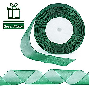 Green Sheer Ribbon, 50 Yards 1-1/2 inch Wide Shimmer Sheer Organza Ribbon for Bow Making, Gift Wrapping, Box Packaging, Crafting, Christmas Decoration and More